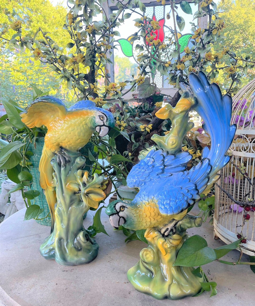 Vintage Italian Parrots, LARGE Italian Ceramic Parrots, Hand Painted ...