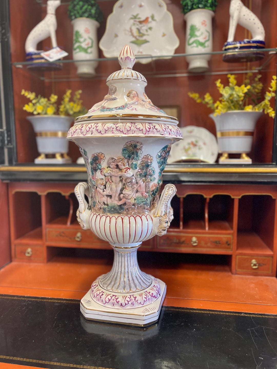 Vintage Capodimonte Figural Double Handled Lidded Urn, Made in Italy ...