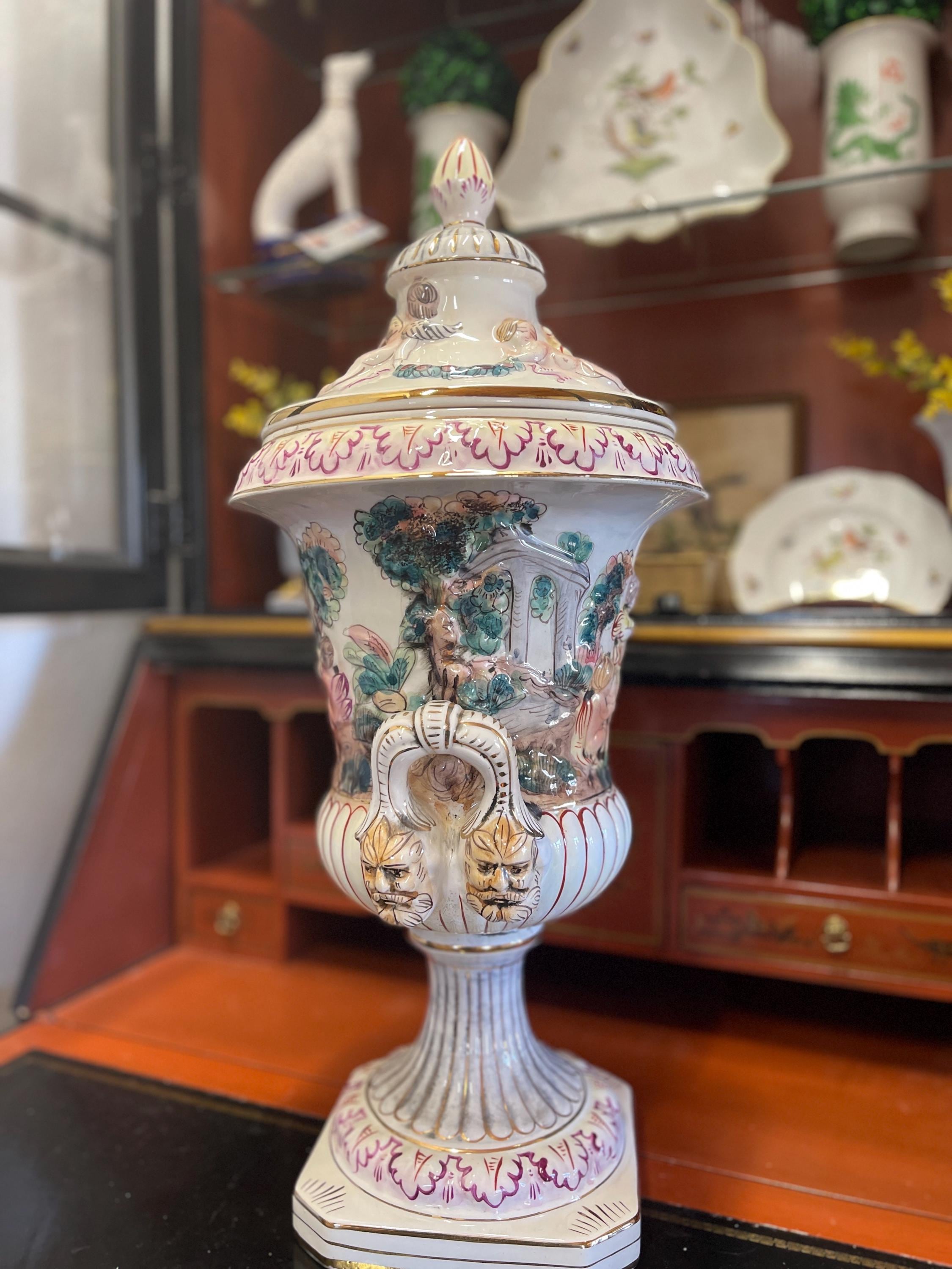 Vintage Capodimonte Figural Double Handled Lidded Urn, Made in Italy ...