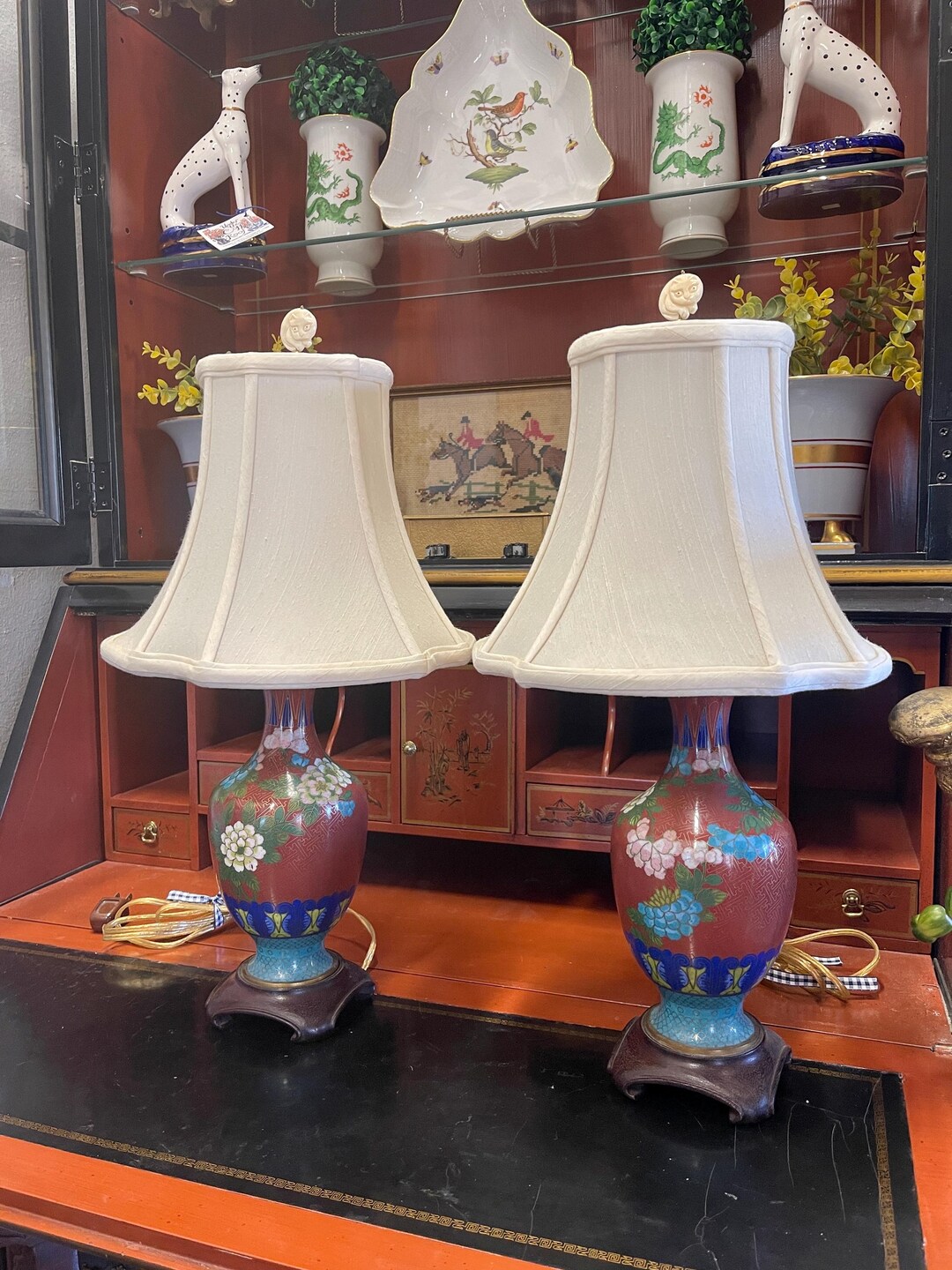 Vintage Chinese Cloisonné Lamps, Estate Decor, Pair of Small Cloisonné ...