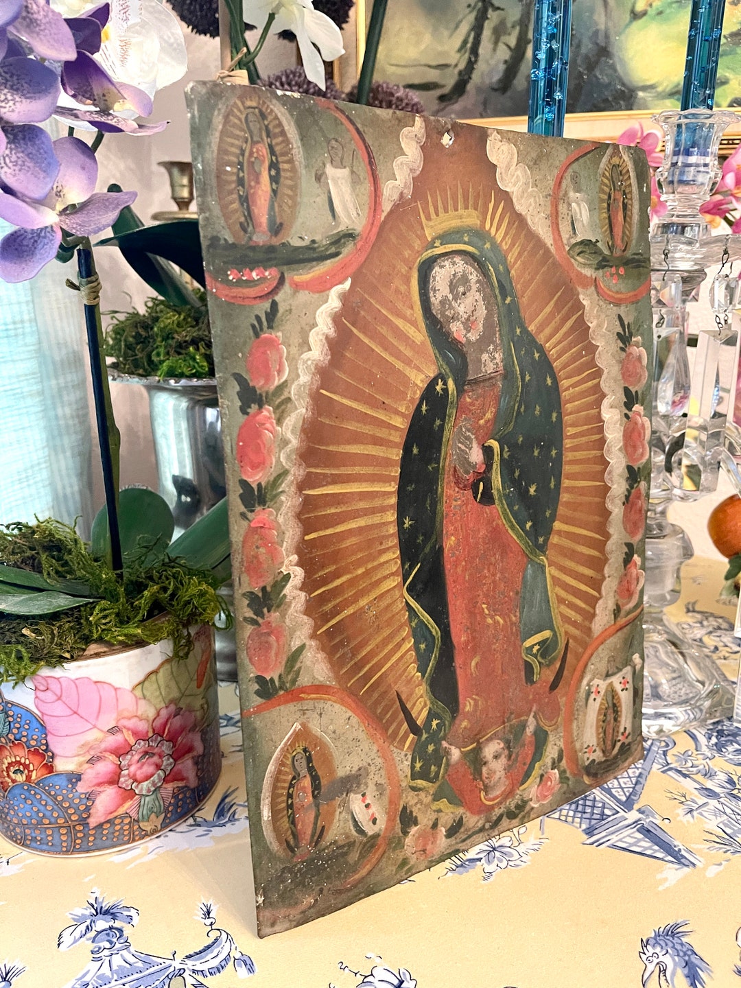 Early 20th Century Mexican Retablo, Our Lady of Guadalupe and Juan ...