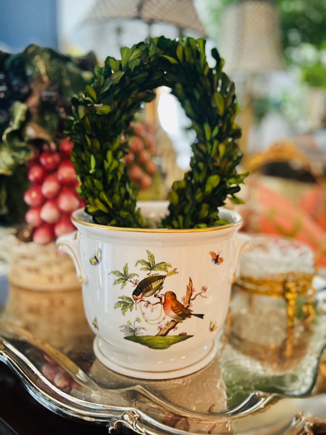 Herend Rothschild Bird Jardiniere, Hand Painted Porcelain, Herend ...