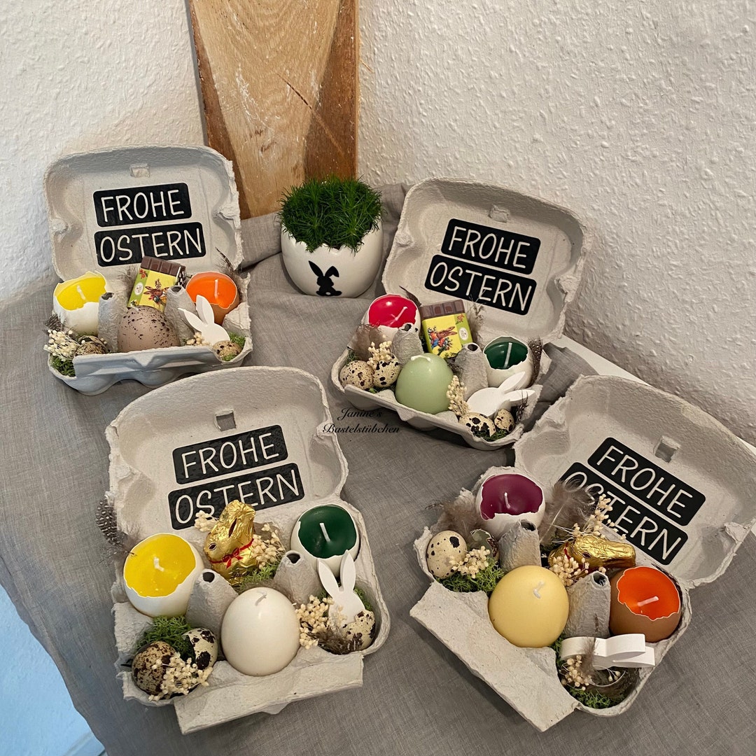 Eierschachtel gefüllt/ Eierkarton/ Ostergeschenk/ Kerzen/ Ostern ...