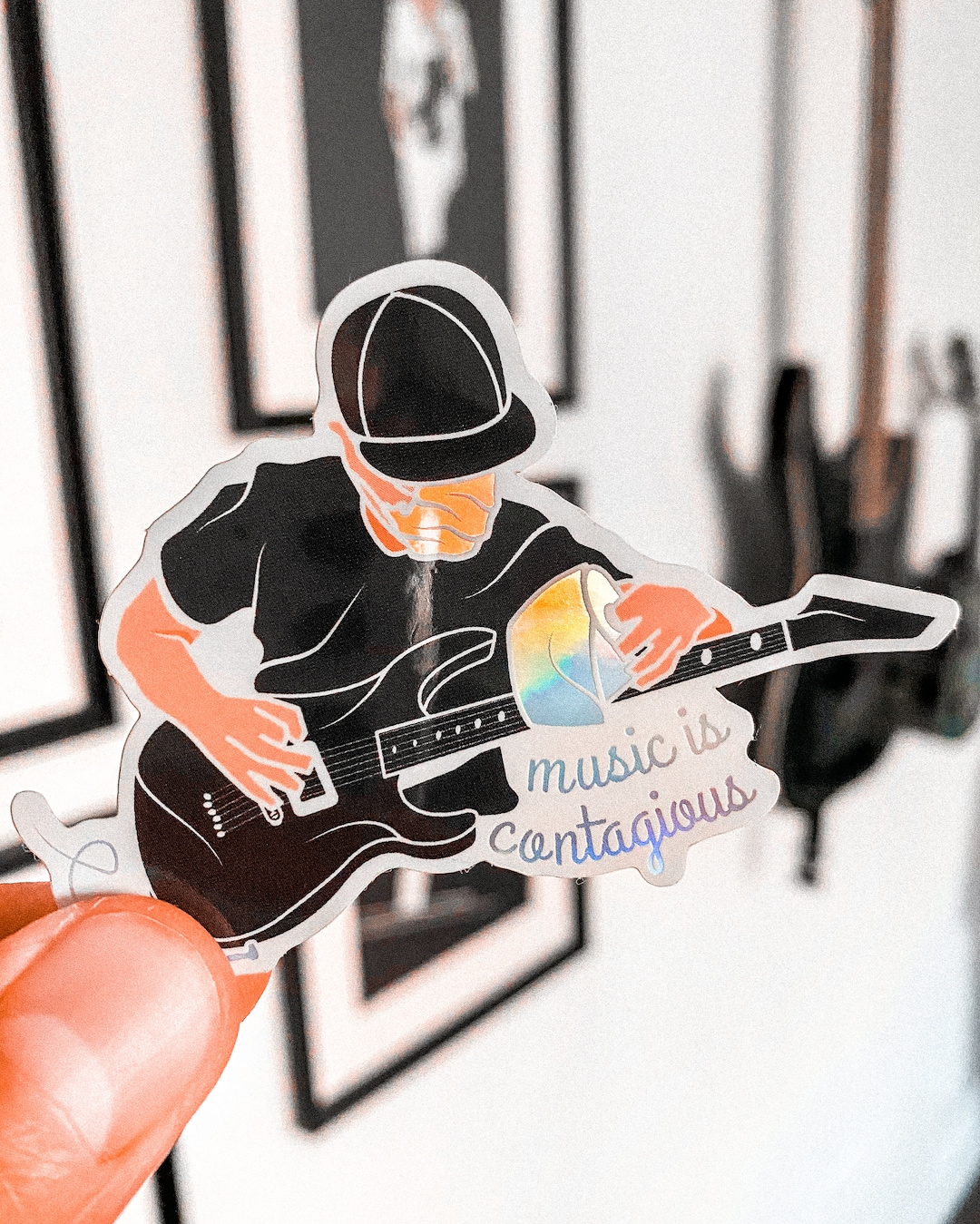 Holographic Vinyl Die-cut Sticker – Guitar Player Wearing a Face Mask ...