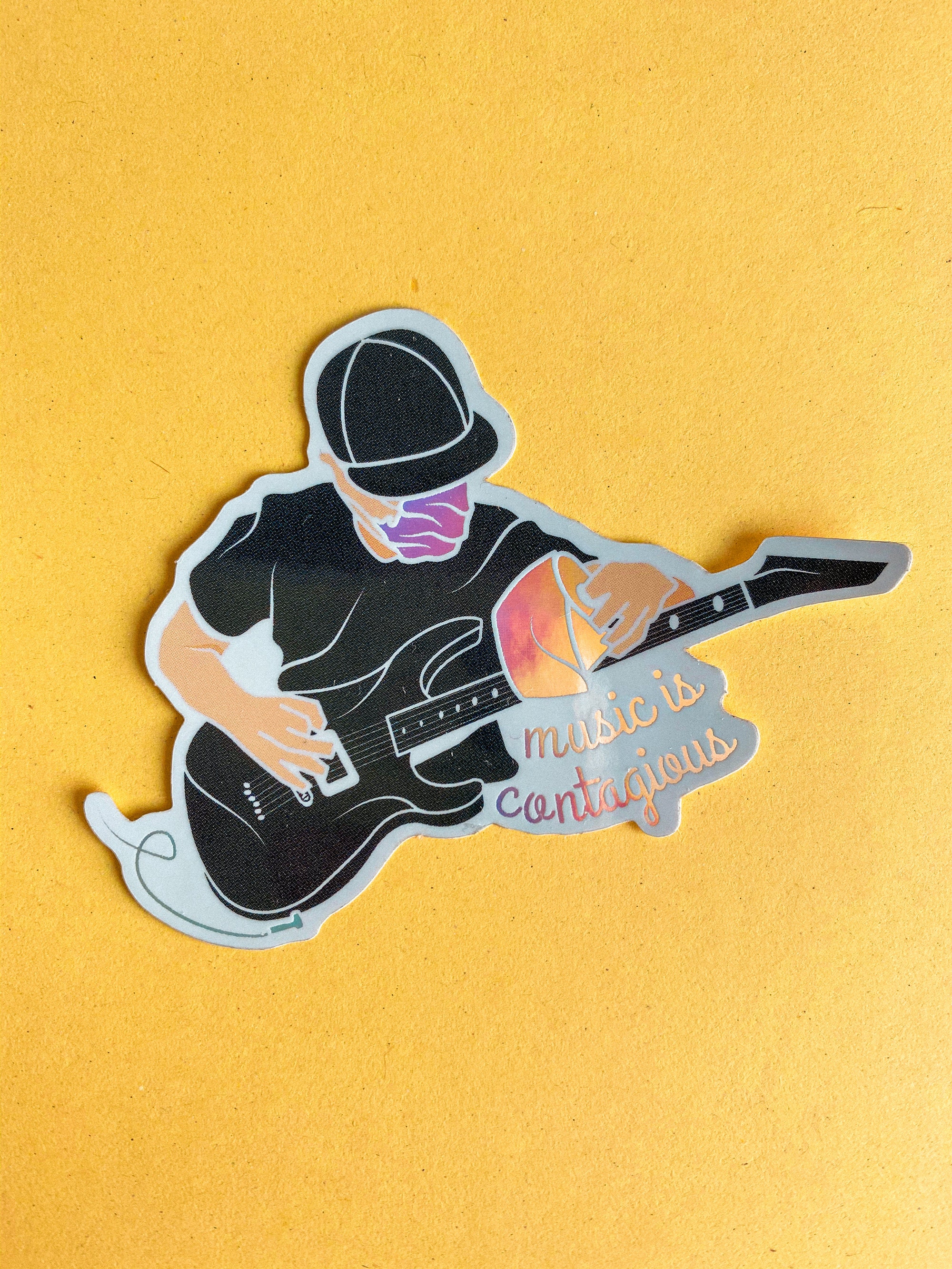 Holographic Vinyl Die-cut Sticker Guitar Player Wearing a Face Mask and ...