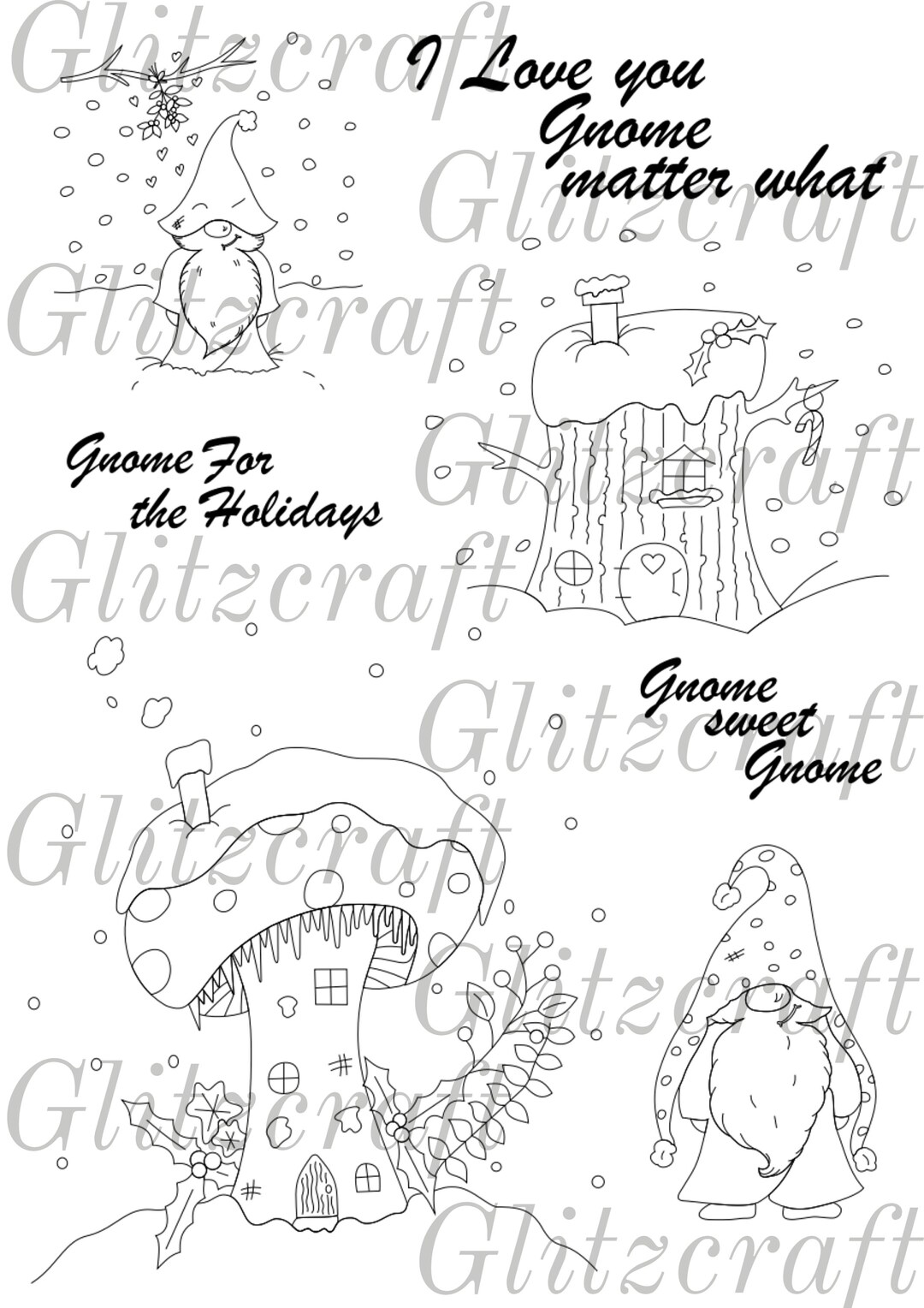 Gnomes and Toadstools File, Snowy Gnomes Bundle File, Printable Card ...