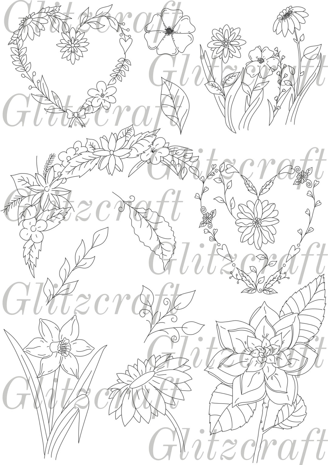 Flower Hearts File, Flower Card, Heart Wreath Card Making, Flower Head ...