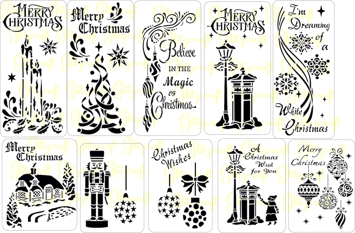 Craft Stencil Files, Christmas Snow Scene, Baubles, Xmas Trees, Candles ...