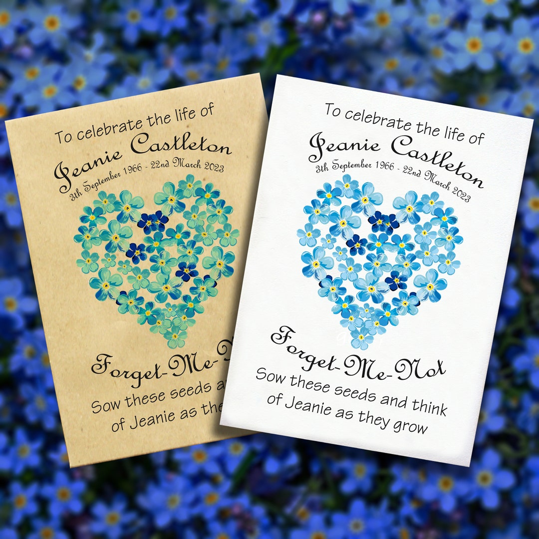 50 Personalised Forget Me Not Flower Seed Packets with Seeds Heart ...