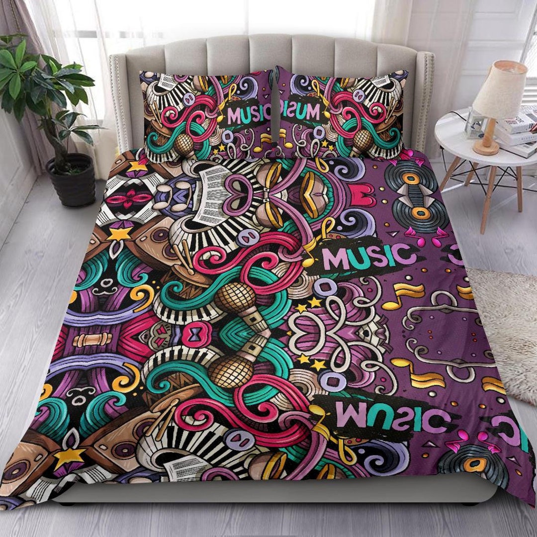 Music Doodle Bedding Set Duvet Cover 2 Pillow Cases Bedroom - Etsy
