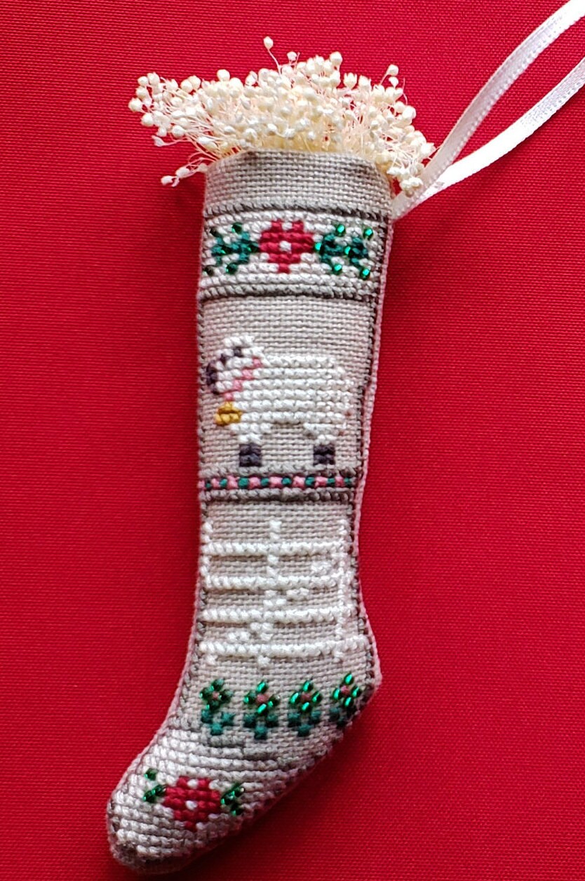 Cross Stitch Stocking Ornament, Sheep, Finished - Etsy