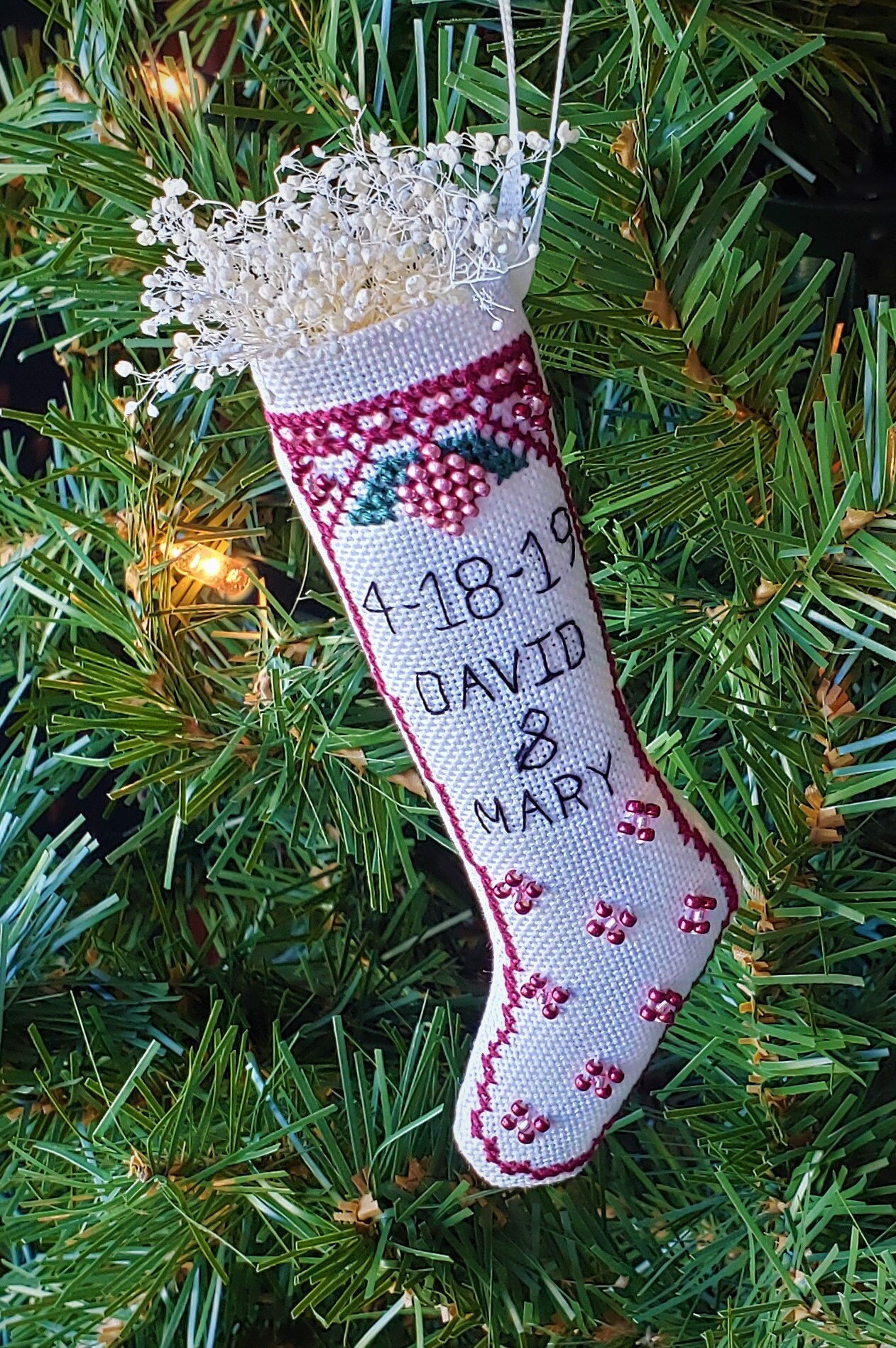 Custom Cross Stitch Wedding Stocking Ornament , Made to Order, Finished ...