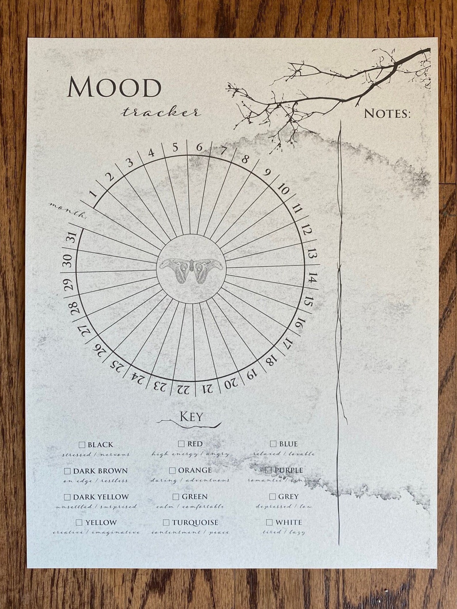 Mood Tracker Printable Monthly Mood Planner Circular Mood Chart Bullet ...