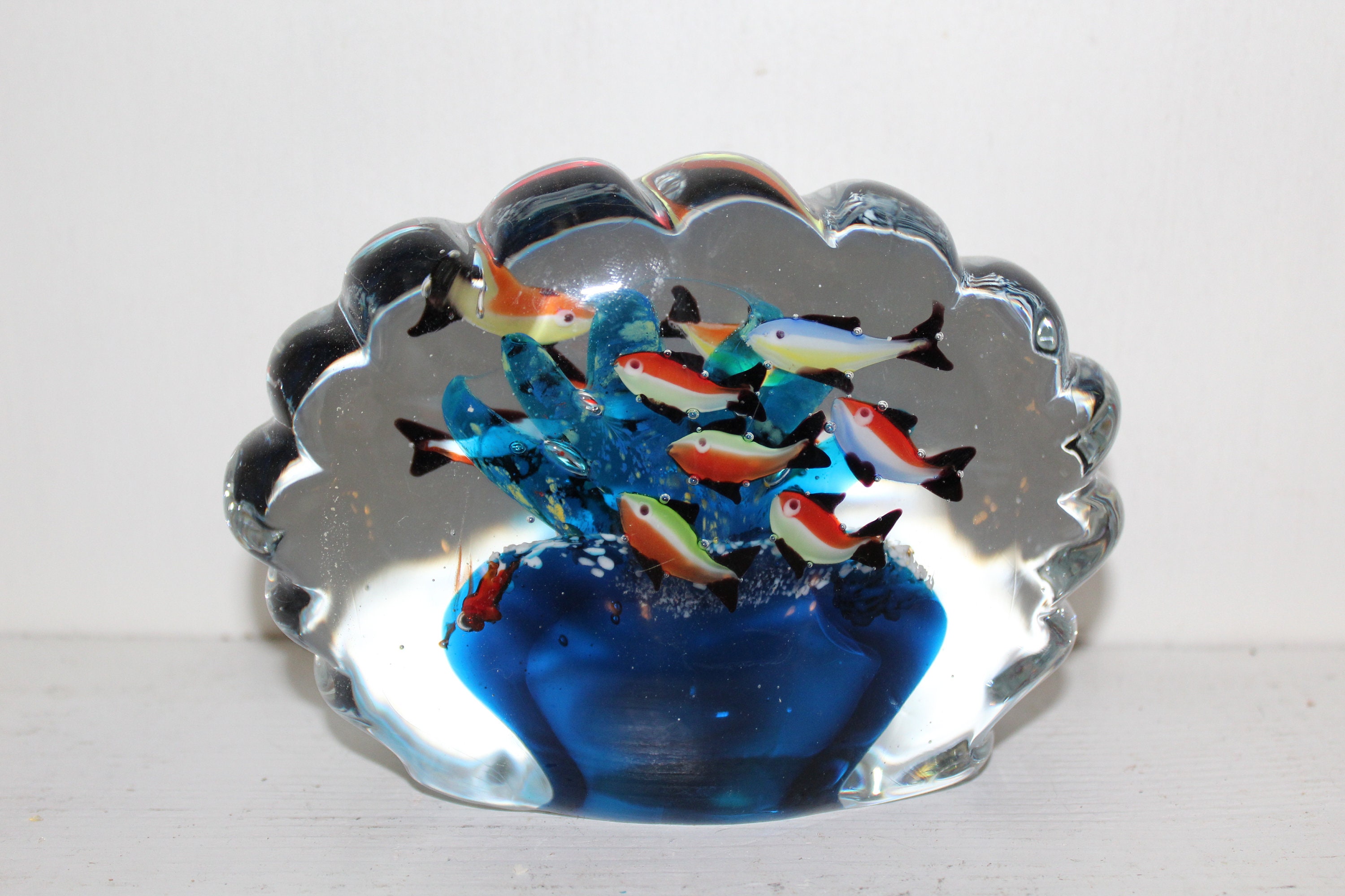 Art Glass Aquarium Fish Paperweight Shell Shaped | Etsy