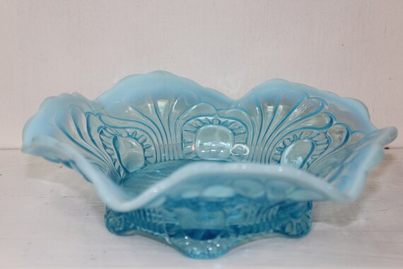 Antique EAPG Jefferson Glass Tokyo Blue Opalescent Ruffled - Etsy