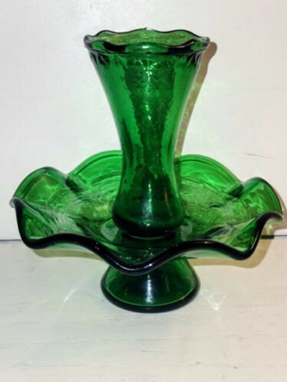 Vintage Emerald Green Glass Single Epergne Vase Pedestal 6 - Etsy