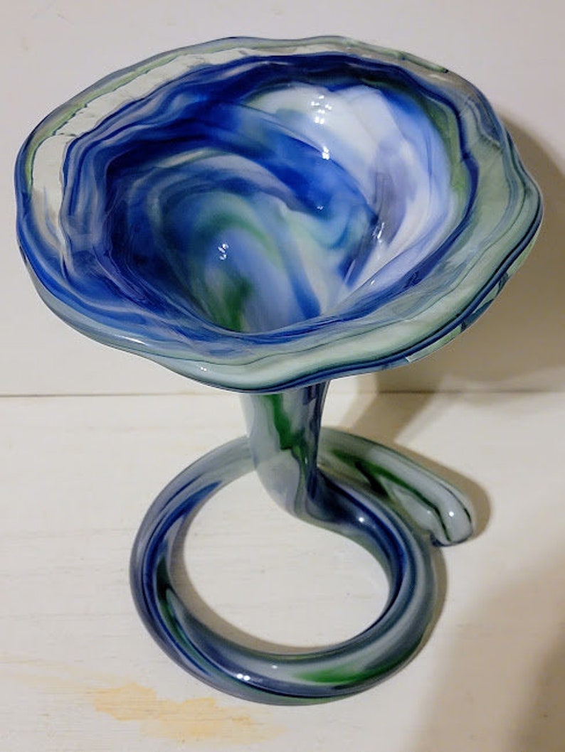Vintage Blue Swirl Sooner Glass Trumpet Vase Spiral Base USA Made 8 - Etsy