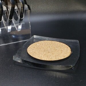 Vintage MCM Clear Lucite Plastic Cork Square Coasters Set of 8 W/ Caddy ...