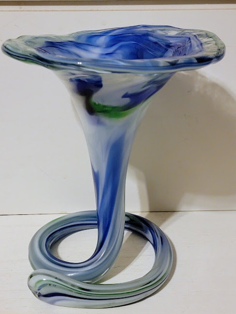 Vintage Blue Swirl Sooner Glass Trumpet Vase Spiral Base USA Made 8 - Etsy