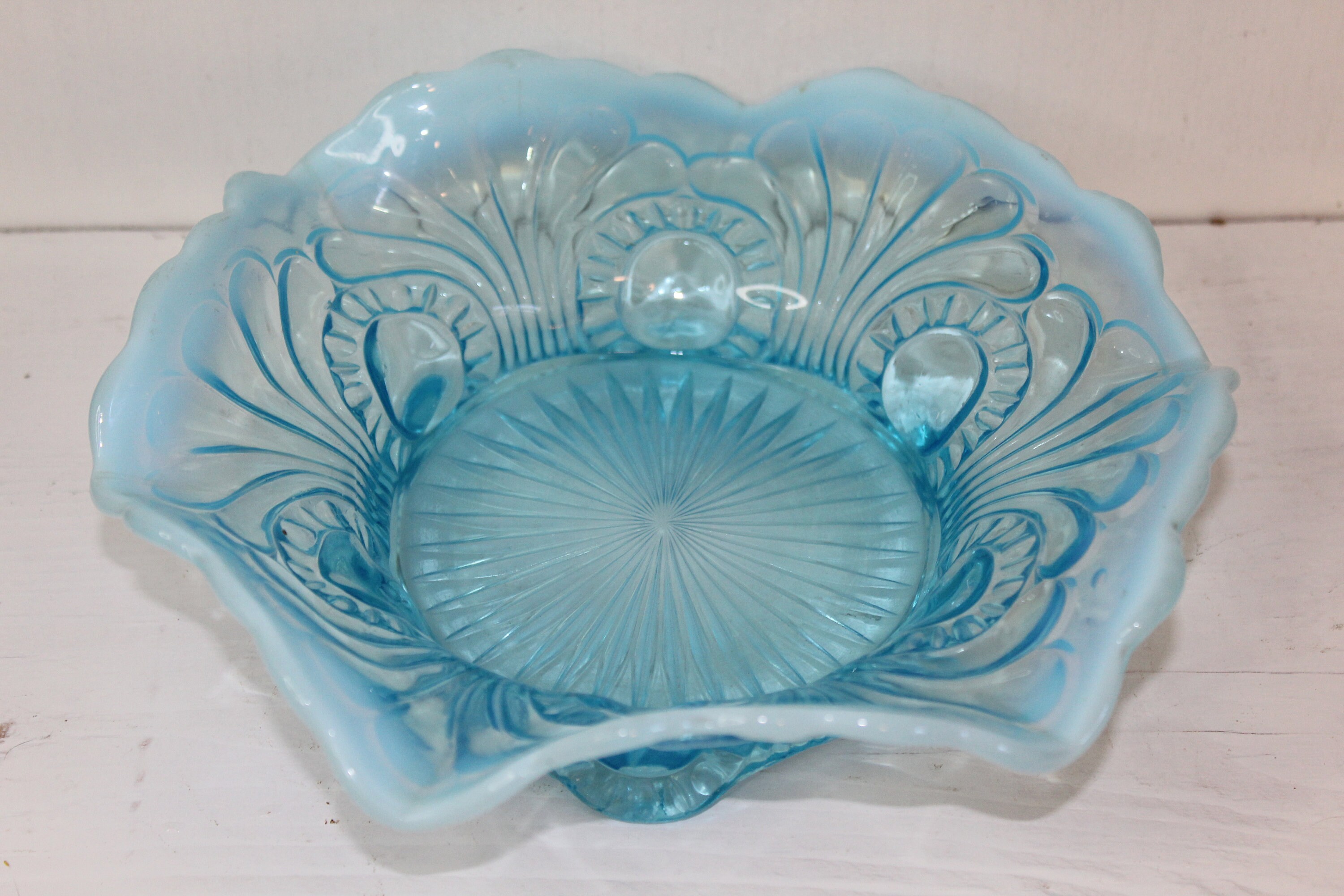 Antique EAPG Jefferson Glass Tokyo Blue Opalescent Ruffled - Etsy