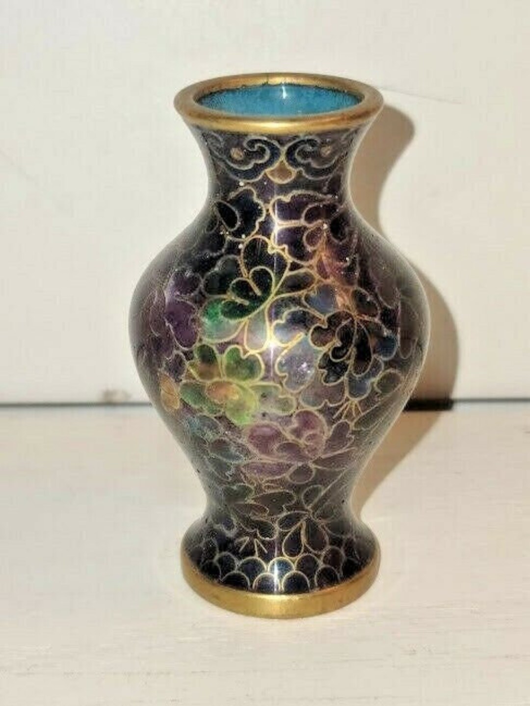 JINGFA Chinese Cloisonne Vase Black Purple Gold Floral Design - Etsy