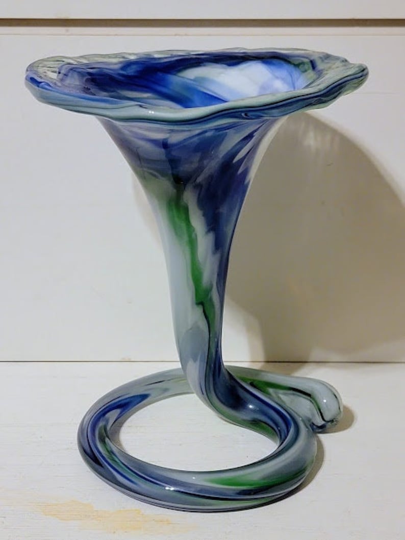 Vintage Blue Swirl Sooner Glass Trumpet Vase Spiral Base USA Made 8 - Etsy