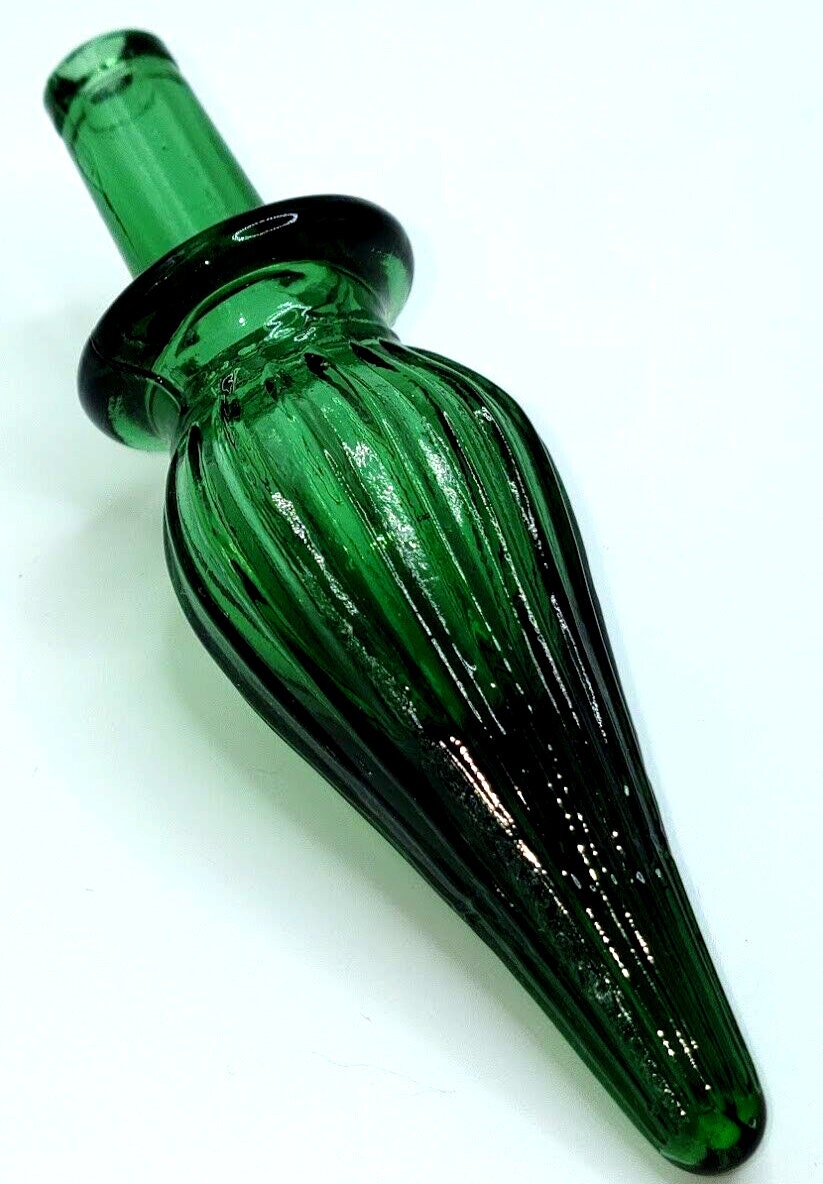 Vintage Mid Century Ribbed Green Glass Onion Decanter Bottle Flame ...