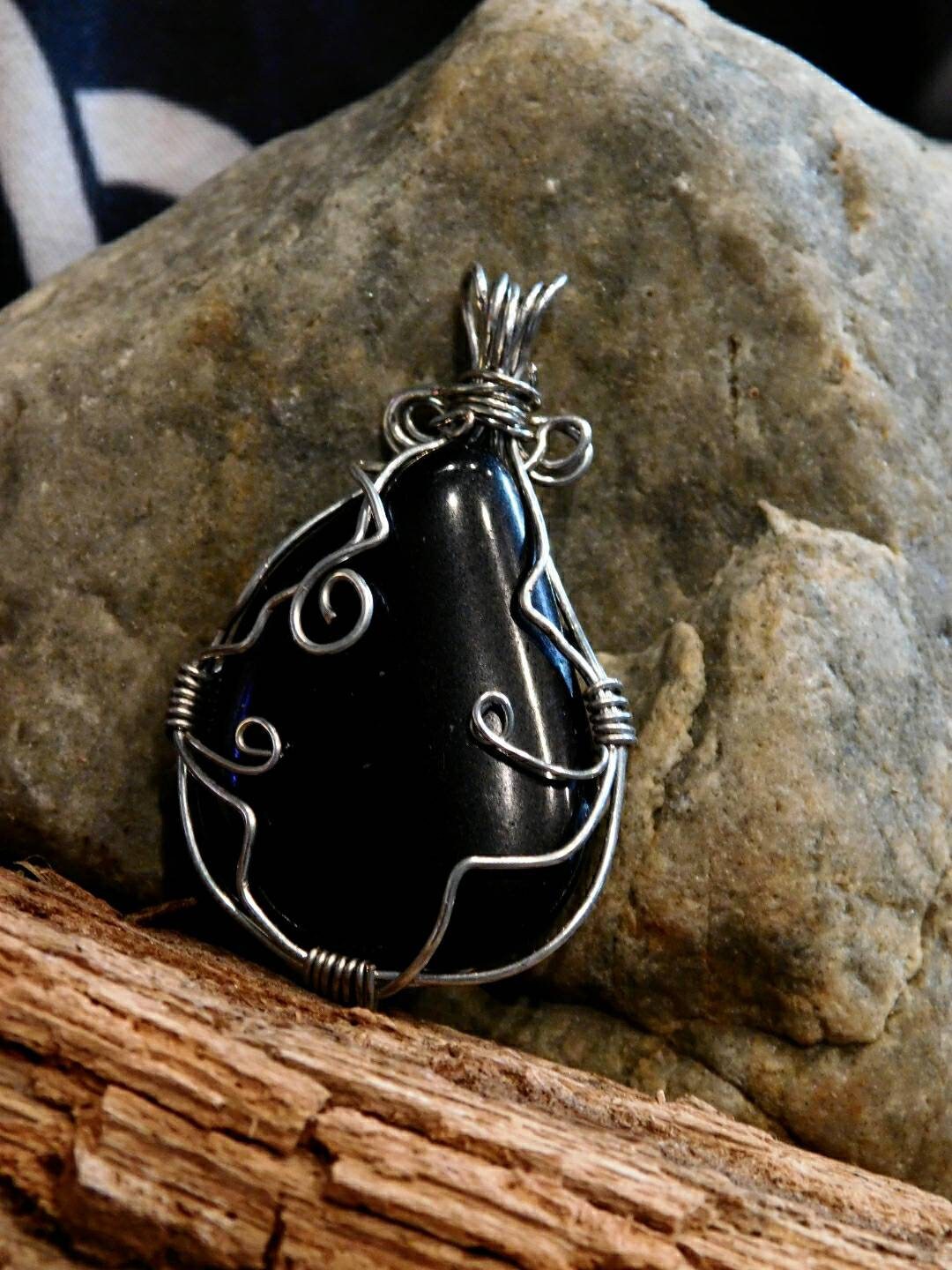 Obsidian Pendant Necklace Real Gemstone Jewelry Silver Wire | Etsy