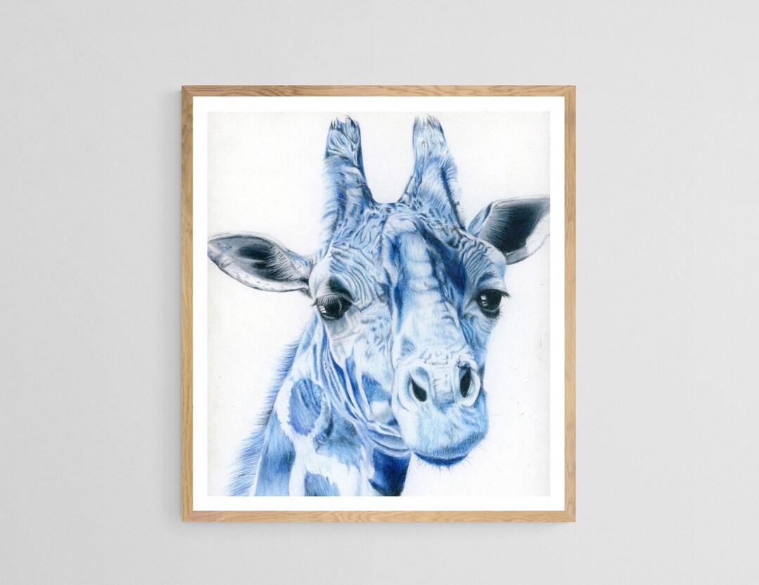 Blue Giraffe Print | Coloured Pencil Art Print - Etsy