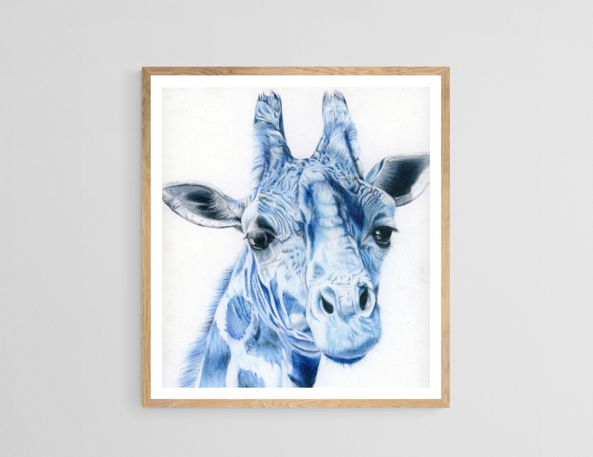 Blue Giraffe Print | Coloured Pencil Art Print - Etsy