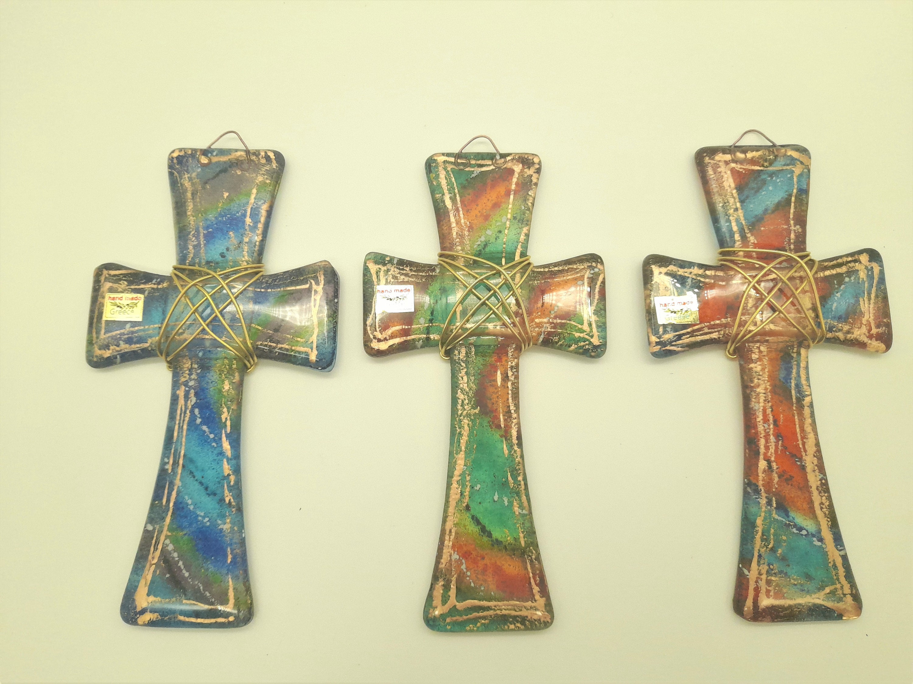 Handmade Fused Glass Cross multycolor Wire Hanger Glass Cross | Etsy