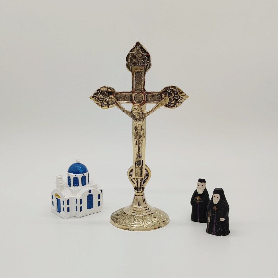 Eastern Orthodox Home Altar Brass Cross Decoration Detailed Scrollwork ...