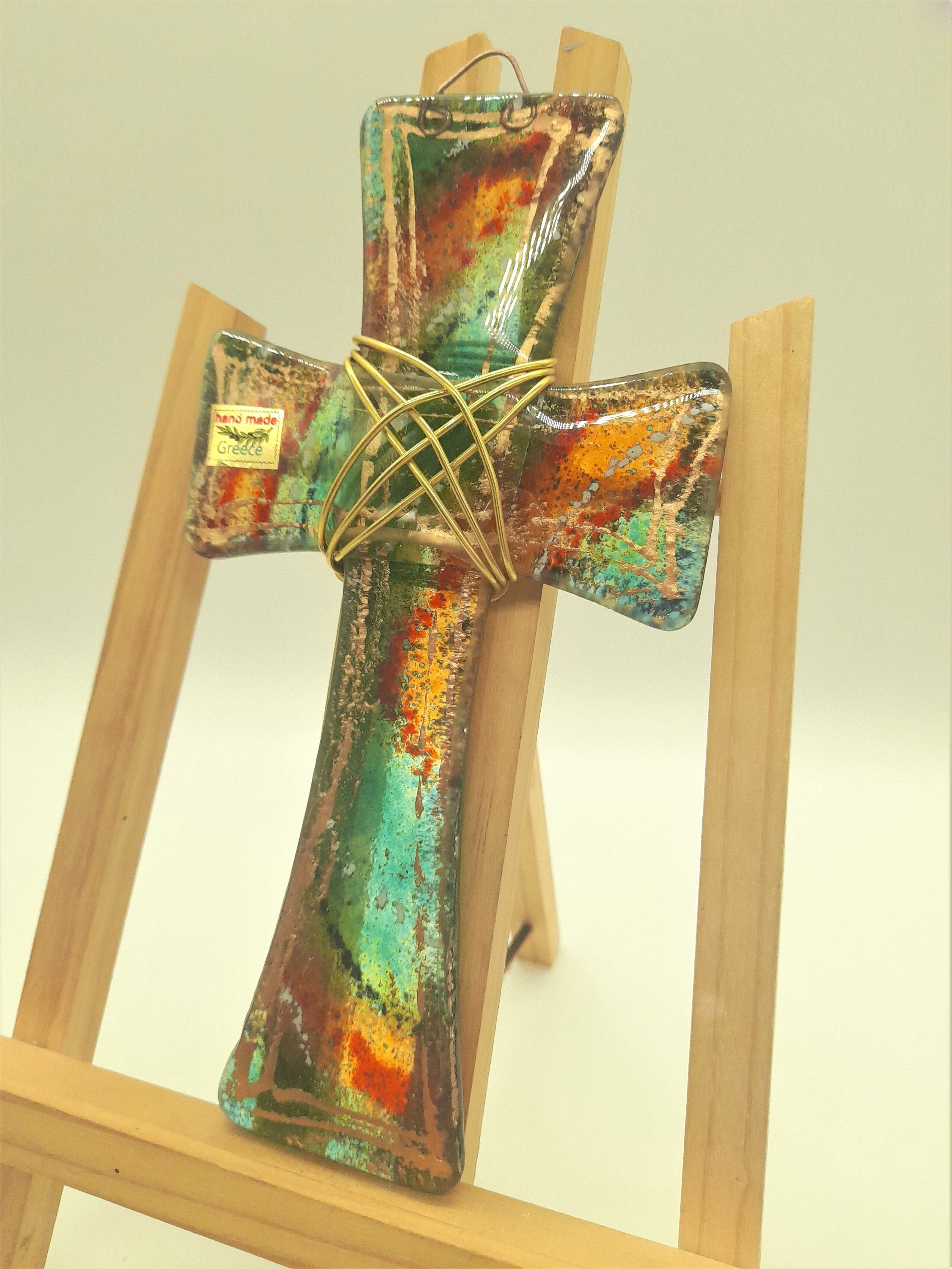 Handmade Fused Glass Cross multycolor Wire Hanger Glass Cross | Etsy