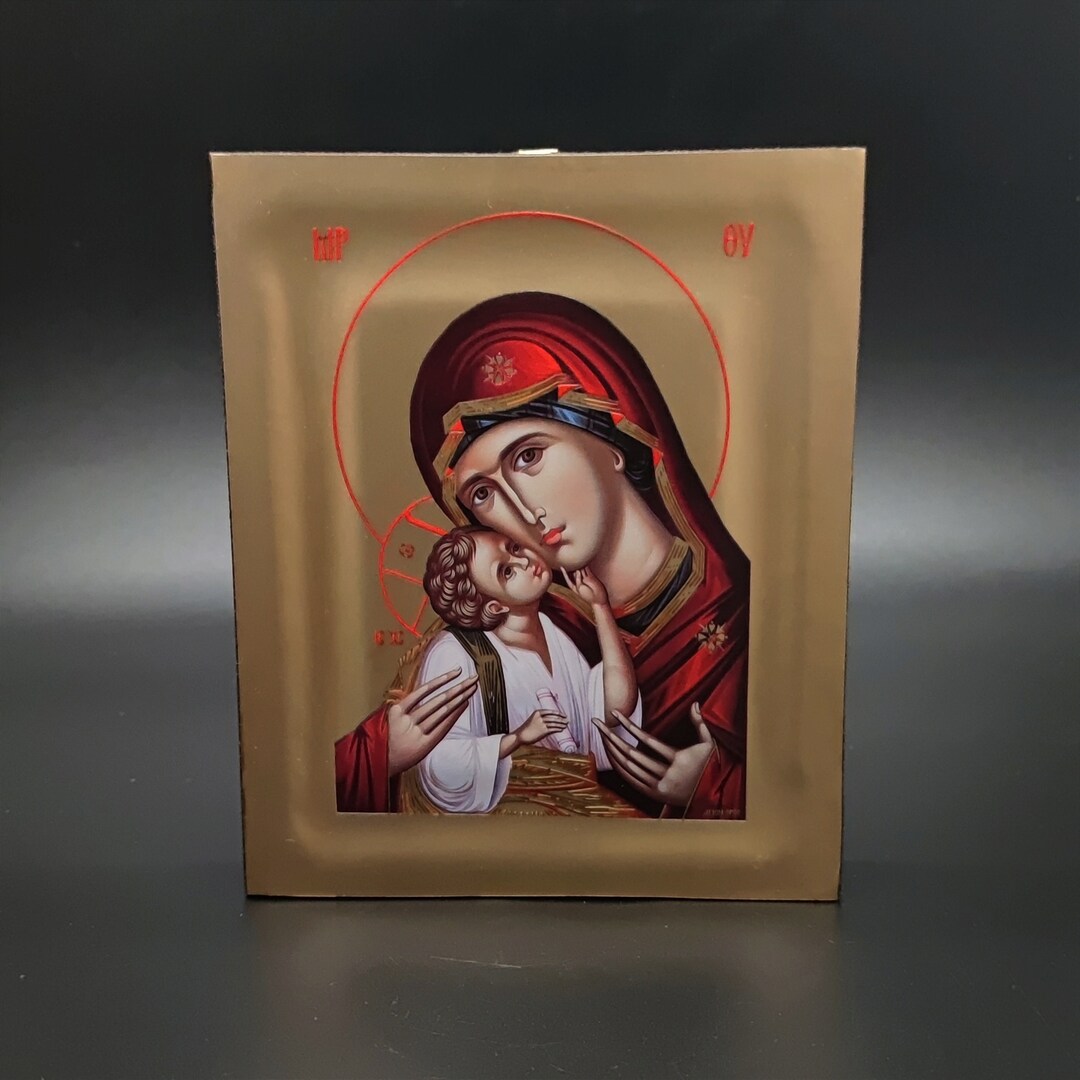 The Holy Mother Theotokos Virgin Mary With Baby Jesus Christ on Linden ...