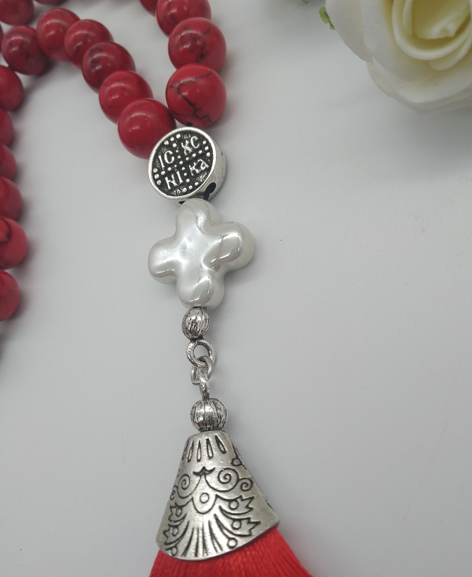 Orthodox Prayer Rope 33 Beads Dyed Howlite Red Beads 12mm | Etsy