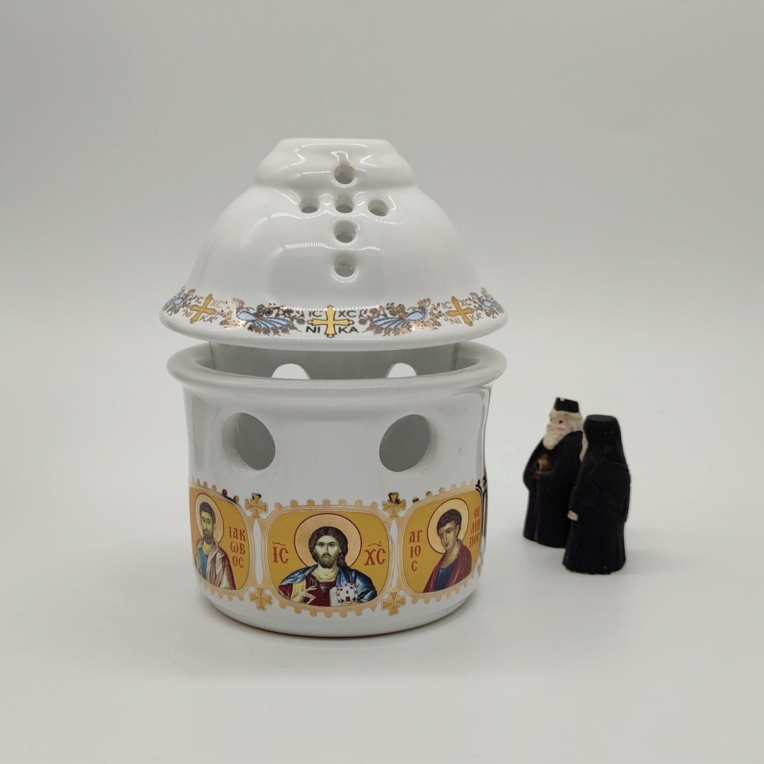 Hand Produced Orthodox Greek Ceramic Tabletop Vigil Lamp With Decals of ...