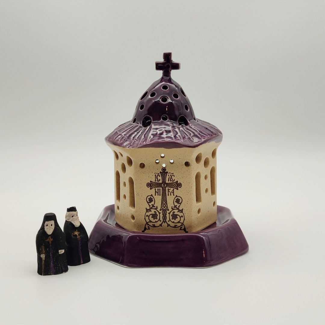 Orthodox Greek Hand Build Ceramic Vigil Oil Candle Lamp Virgin Mary ...