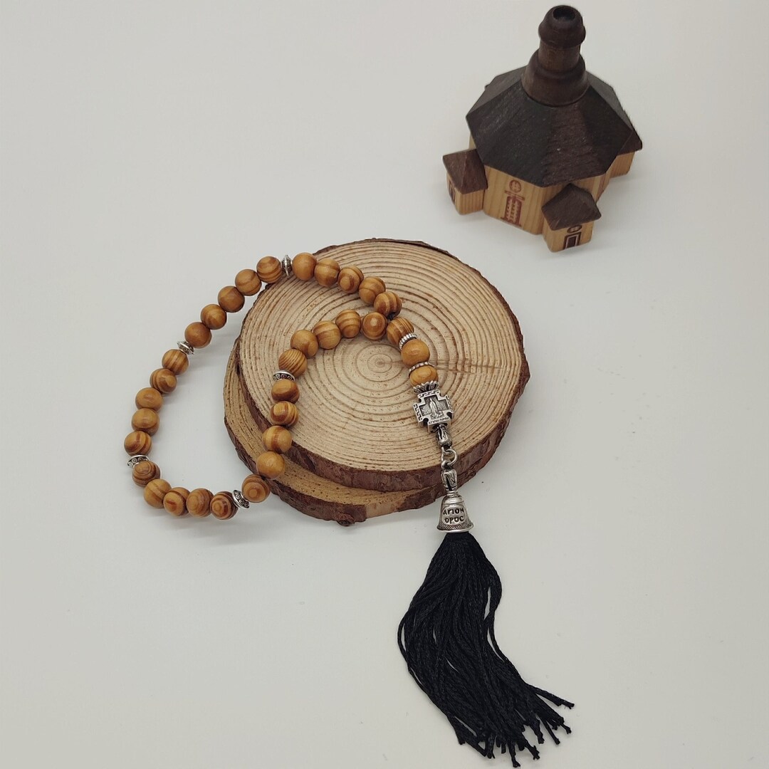 Eastern Orthodox Prayer Rope Natural Wood Beads Mount Athos Crosses ...