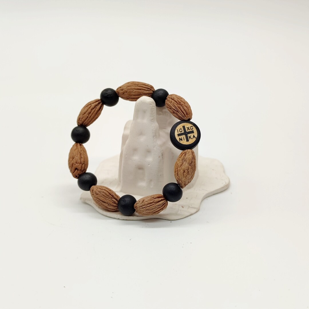 Orthodox Hand Beaded Natural Olive Core Beads Bracelet ICXC NIKA Black ...