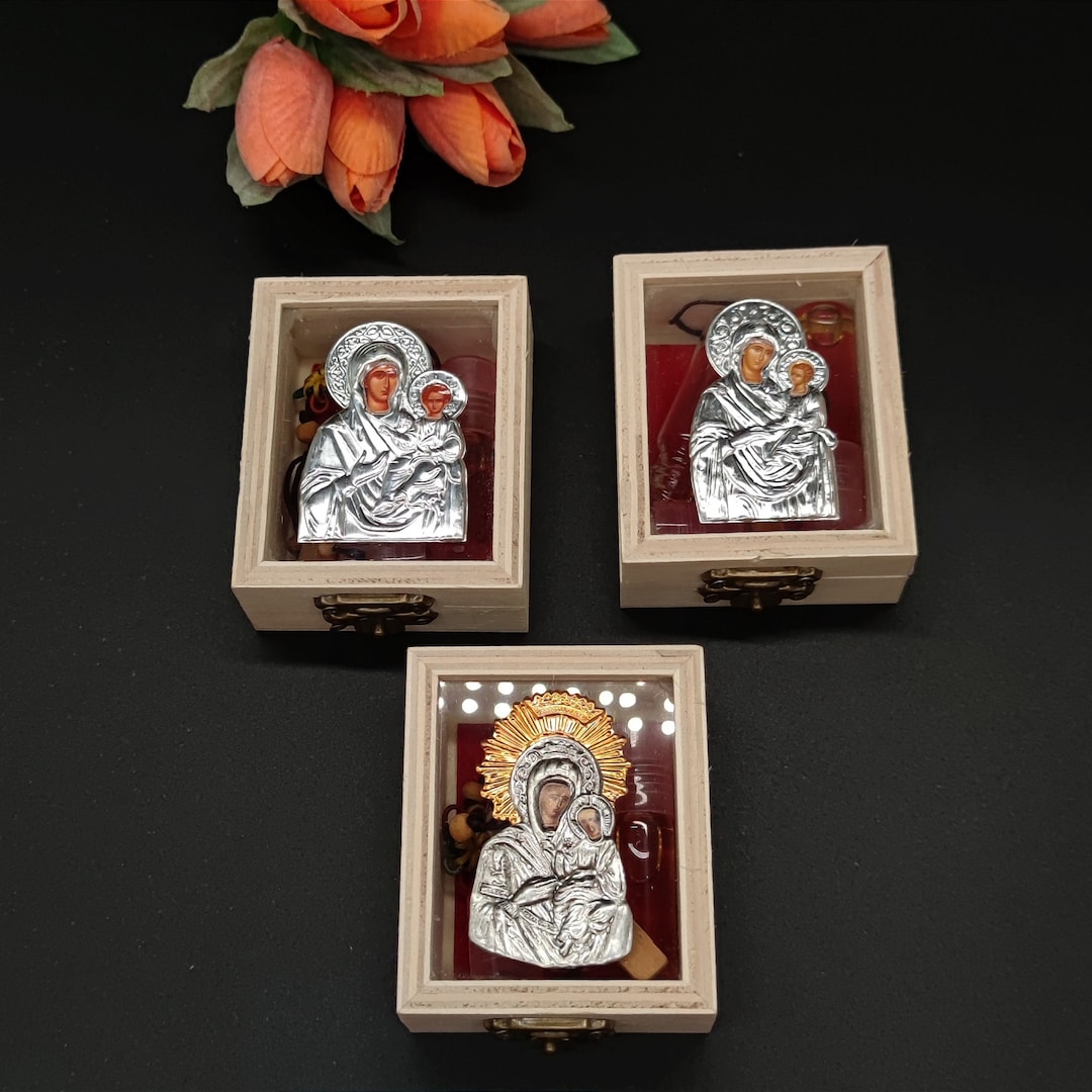 Holy Mother Wooden Boxes Beautiful Images Virgin Mary With Baby Jesus ...