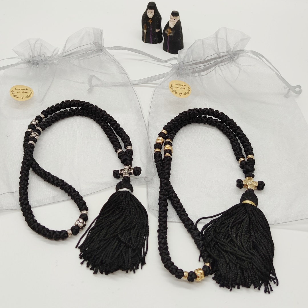 Traditional Greek Orthodox Prayer Rope Hand Knotted 100 Knots Black ...