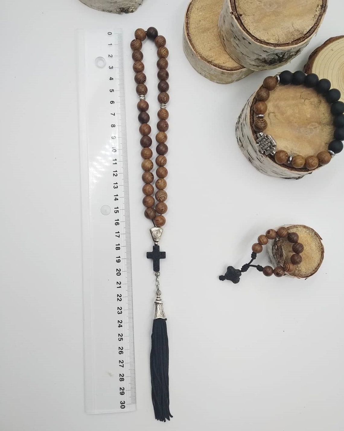 Handmade Prayer Rope 33 beads Kompoloi Set Wenge Wood Bracelet | Etsy