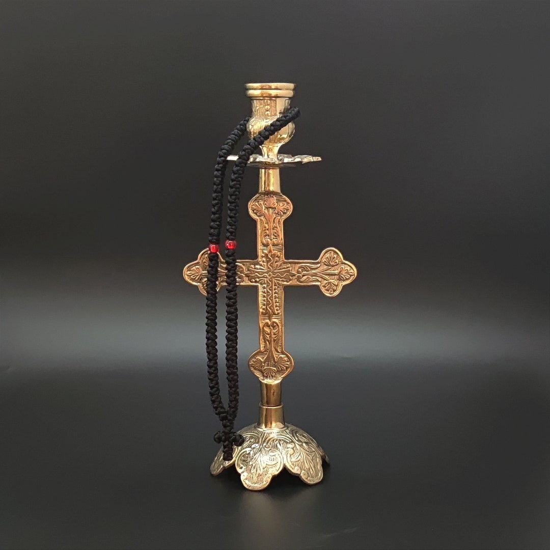 Orthodox Manual Brass Single Candle Holder Solid Brass Cross Shape ...