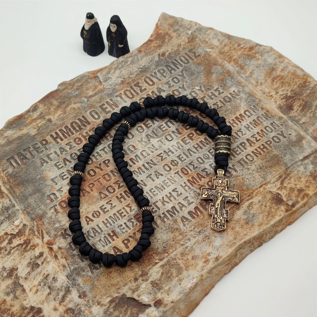 Eastern Orthodox Hand Braided Black Paracord 550 Prayer Rope 50 Knots ...