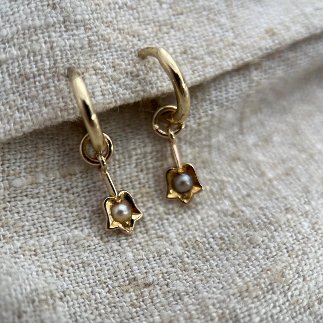 Delicate 9ct Gold Hoop Charm Victorian Upcycled Pearl Drop Charm. A ...