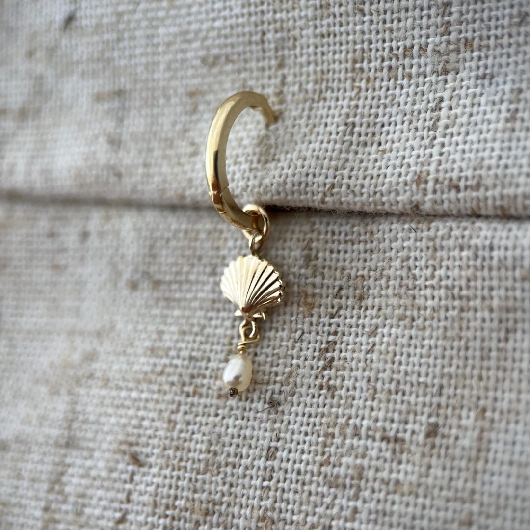 9ct Gold Shell Hoop Charm With a Tiny Pearl Dangle. Sold as a Single ...