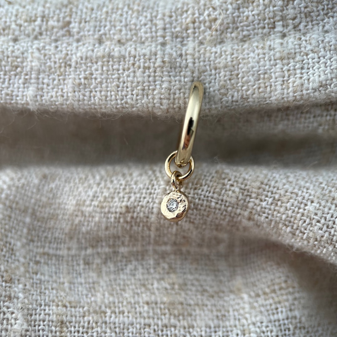 Mini 9ct Molten Gold Hoop Charm With a Genuine Diamond Solid Recycled ...