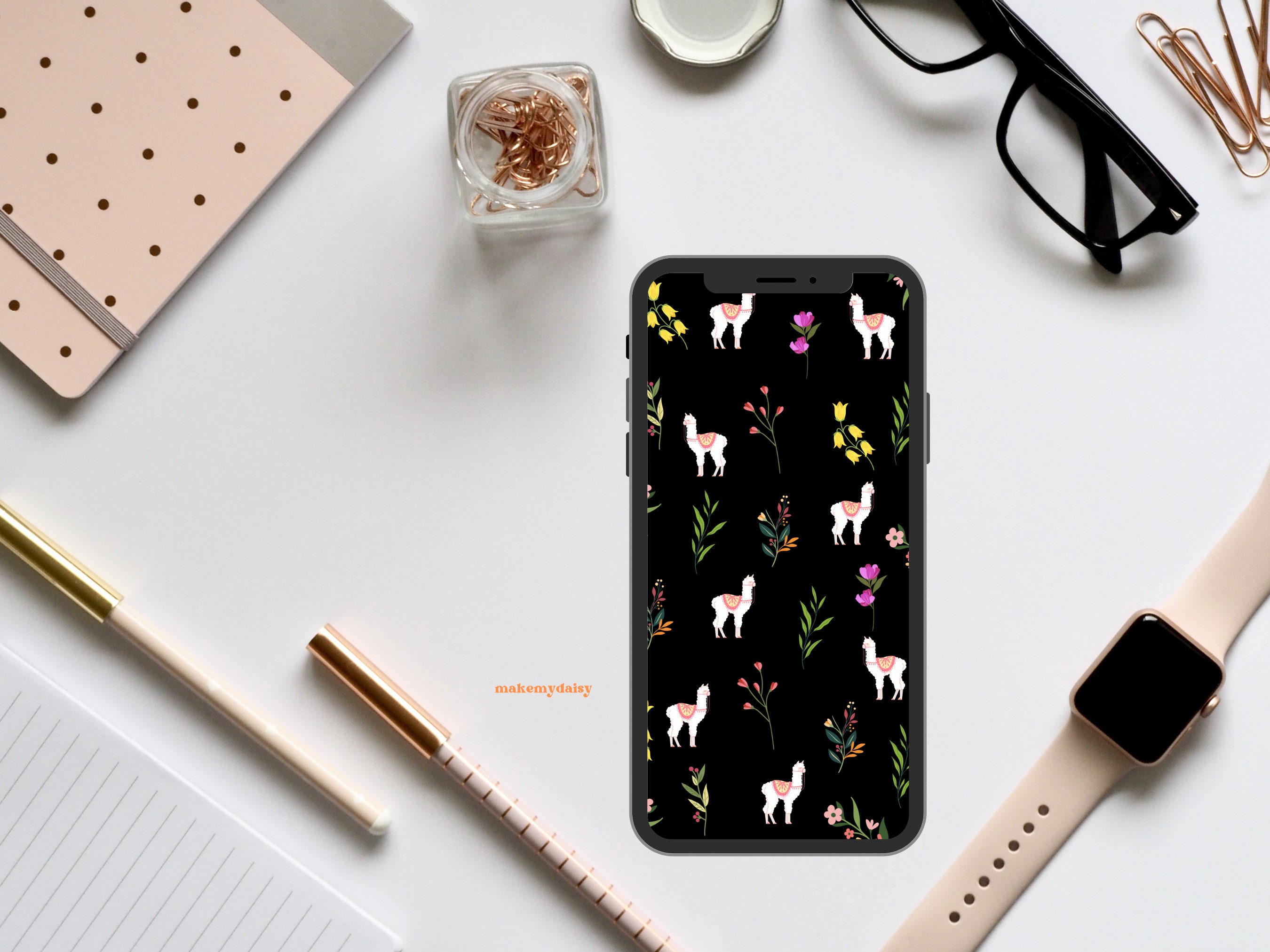 Llama iPhone Wallpaper, Digital Download, Black Wallpaper, Llama Phone ...
