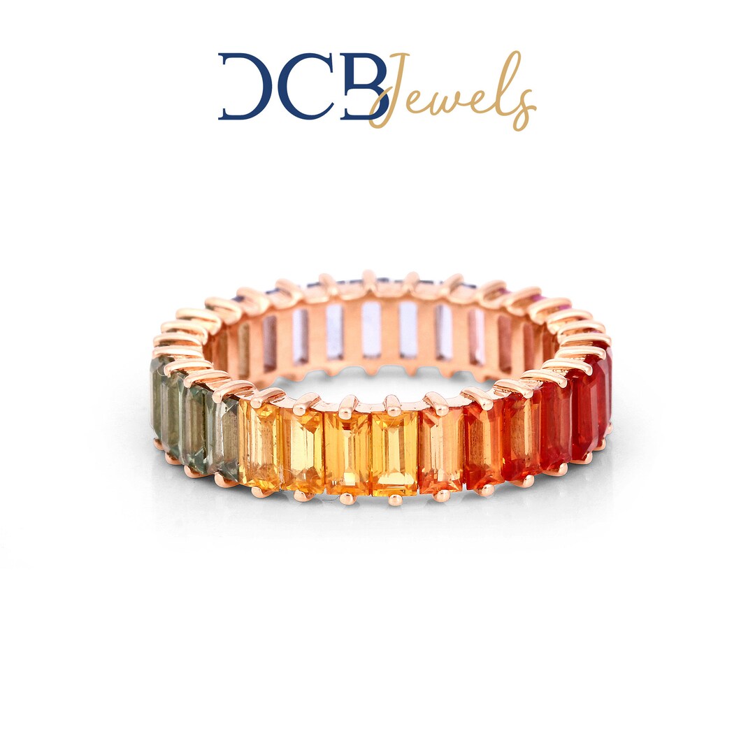 Rainbow Sapphire Ombre Ring / Multi Sapphire Rainbow Eternity Ring ,14k ...