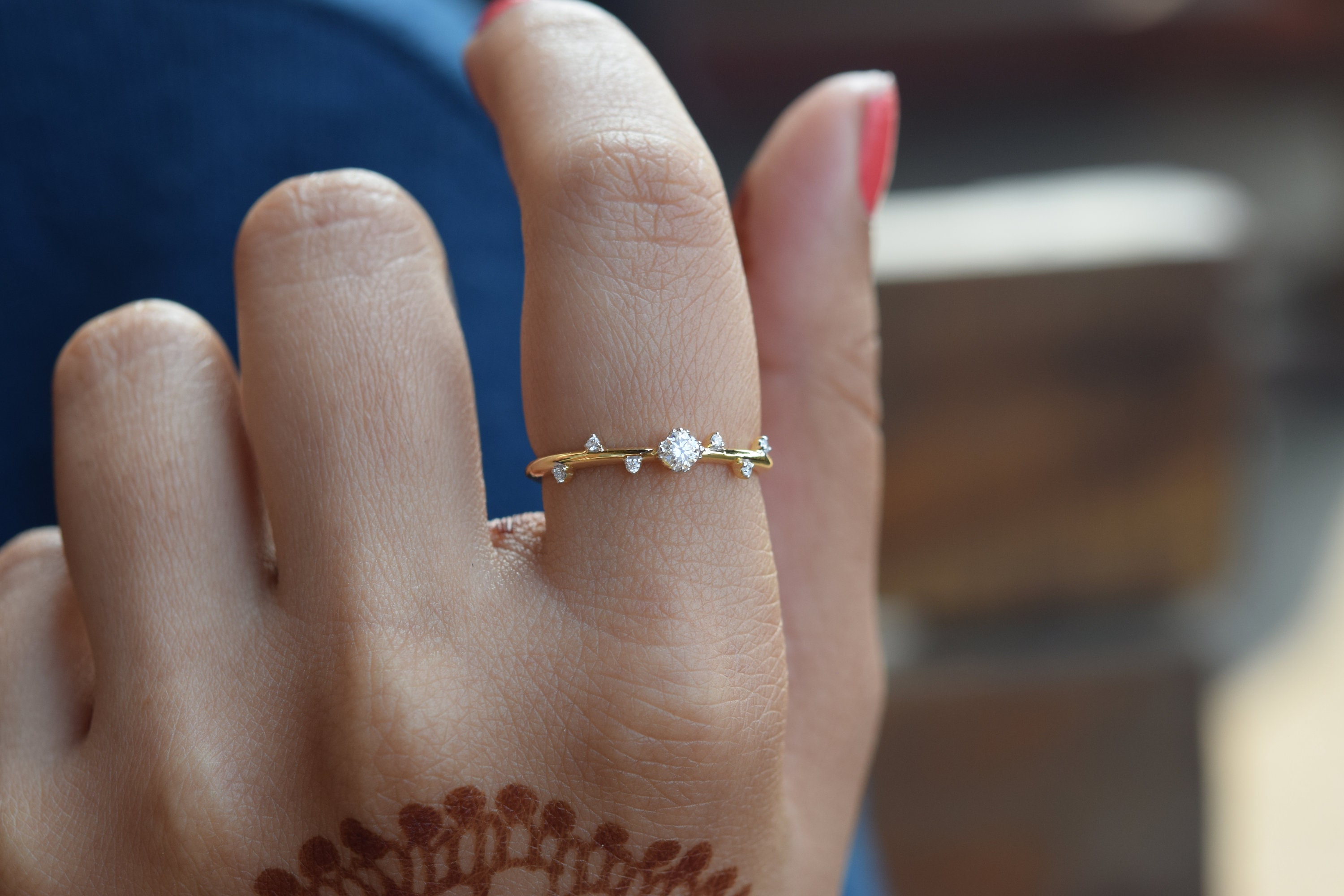 14k Gold Simple Diamond Solitaire Engagement Ring, Dainty Ring, Promise ...
